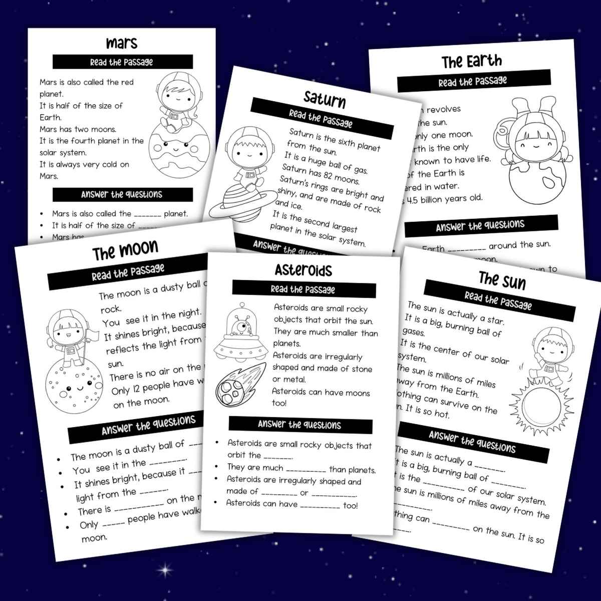 Space Themed Comprehension Worksheets - A Toddler With a Pencil