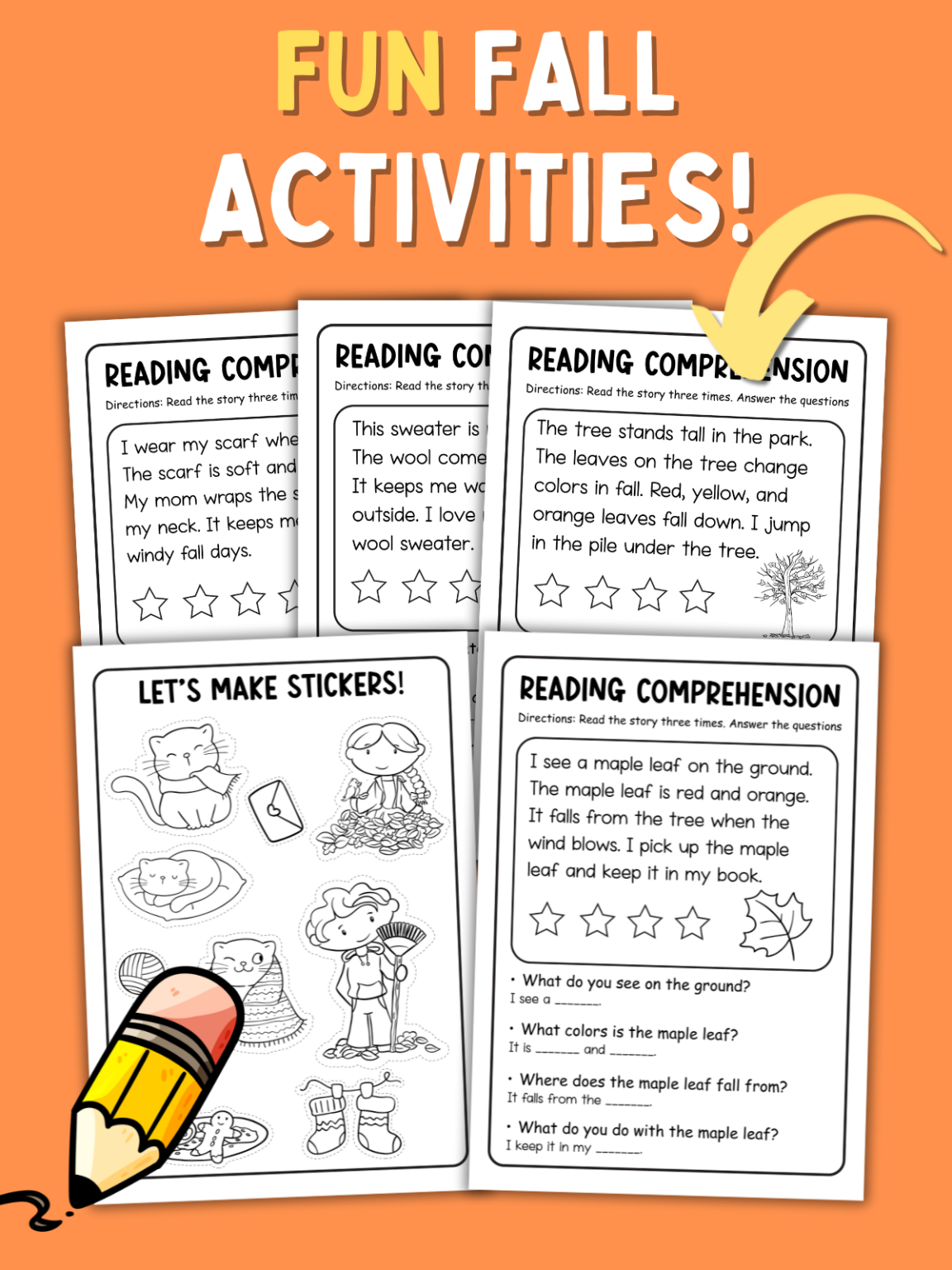 Free Fall Reading Comprehension Worksheets for Kids - A Toddler With a ...