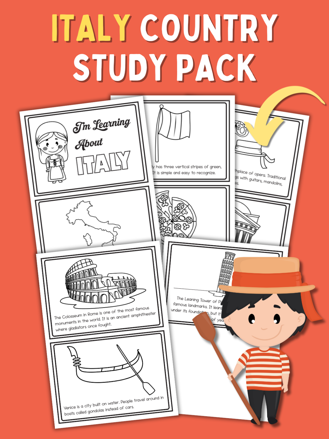 Free Italy Country Study Worksheets for Kids - A Toddler With a Pencil