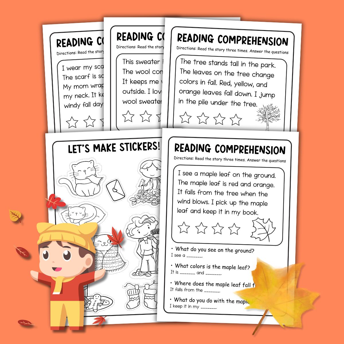 Free Fall Reading Comprehension Worksheets for Kids - A Toddler With a ...