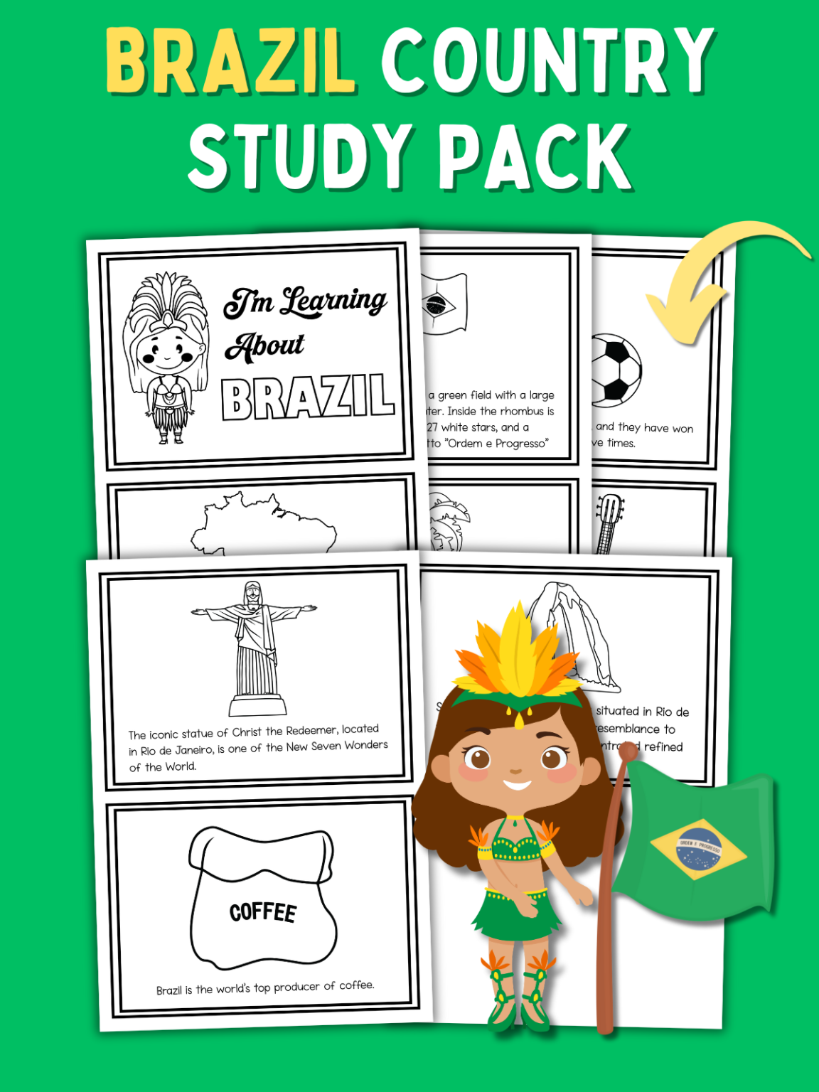 Free Brazil Country Study Worksheets for Kids - A Toddler With a Pencil
